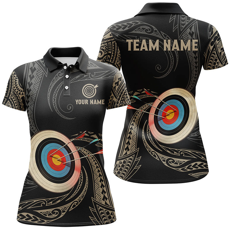 Personalized Golden Tribal Archery Polo Shirts For Women Custom Archery ...